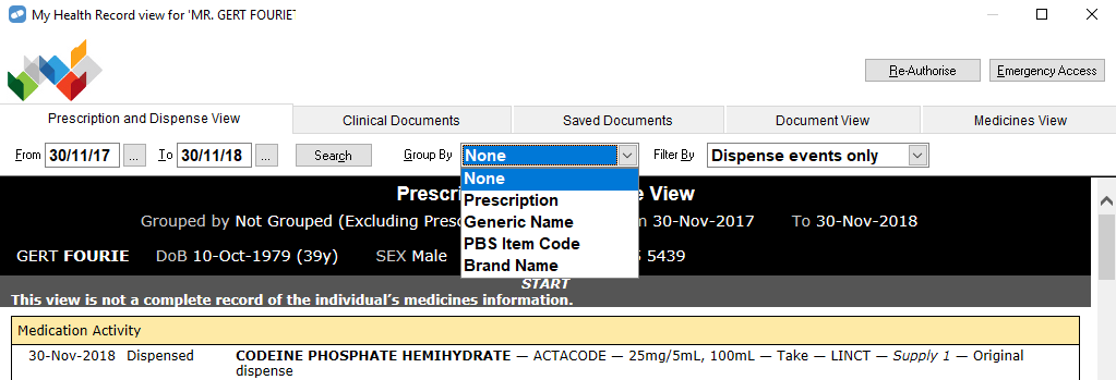 Filter a Patient's MyHR Prescription and Dispense Records Filter a Patient's MyHR Prescription and Dispense Records