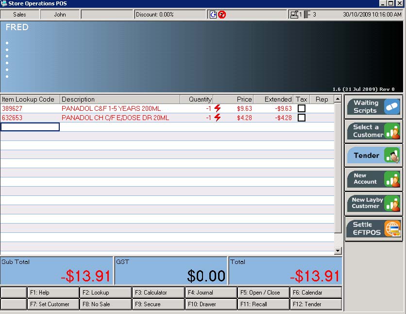 Customer returns at the till (Fred POS Tills)