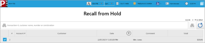 Place a transaction on hold (Fred POS Plus)